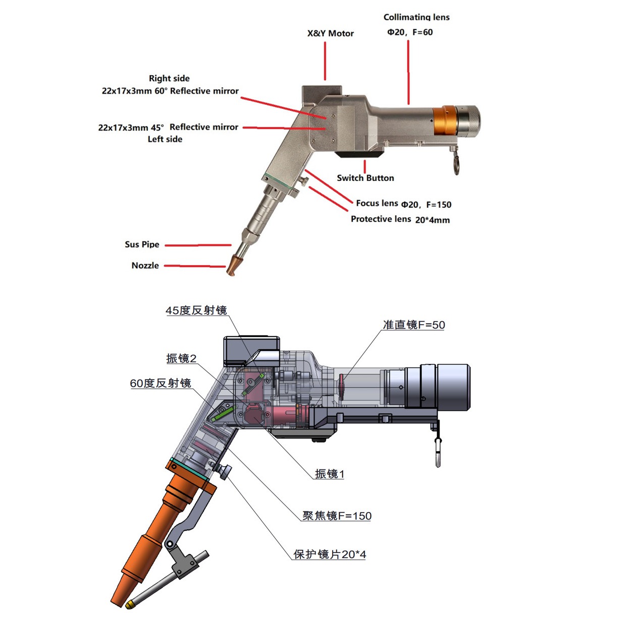 2000W Handheld Double Motor Laser Welding Machine with 60° and 45 ...